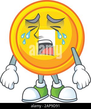 Cute golden coin character with crying and tears emotion, sad face ...