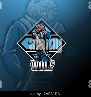 Wolf gunner esport mascot logo Stock Vector Image & Art - Alamy