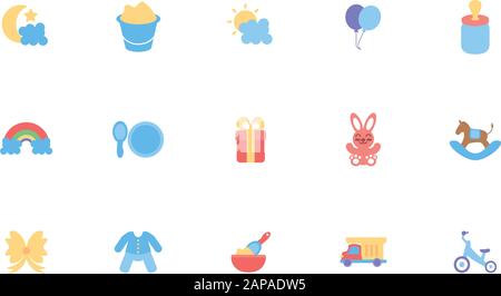 baby objects and toys icon set design, Child newborn childhood ...
