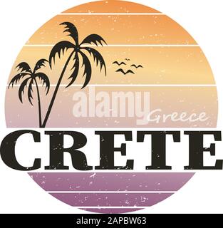 Crete logo. Sign with the map of the island and colored stripes, vector ...