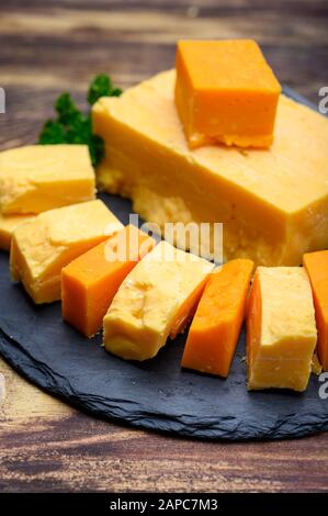 British hard cheeses made from cow milk yellow matured cheddar from ...