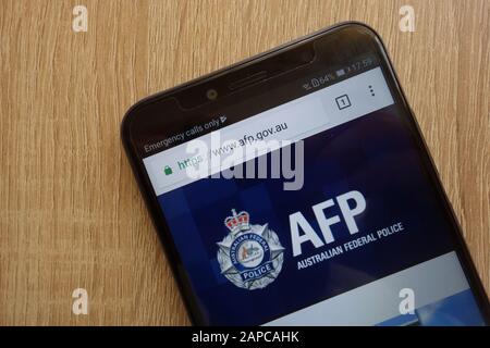 The logo of the Australian Federal Police (AFP) is seen at a press conference in Canberra ...