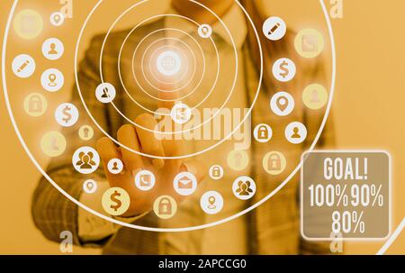 Writing note showing Goal 100 90 80. Business concept for Percentage of ...