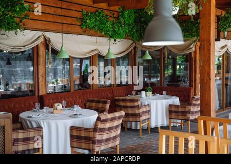 Cozy restaurant interior with sofas and tables for quick lunch Stock ...