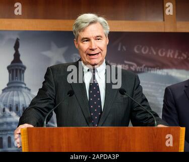 U.S. Senator Sheldon Whitehouse (D-RI) speaking at a hearing of the ...