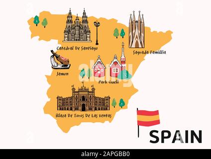 World travel map attraction tourist symbols sightseeing illustration ...