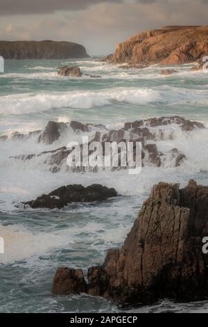 Stormy seas crashing into Scottish coastline near Montrose. N.E ...