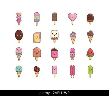 ice creams and popsicles cartoons design, Kawaii expression cute ...
