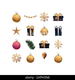 Icon set design, Merry chritmas winter season decoration card ...