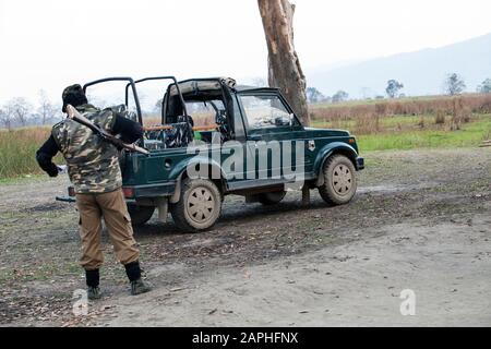 Kaziranga National Park: Park ranger on a lake, Assam, India Stock ...