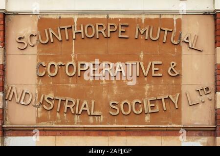 Stone sign on the side of the Scunthorpe Mutual Co-Operative and ...