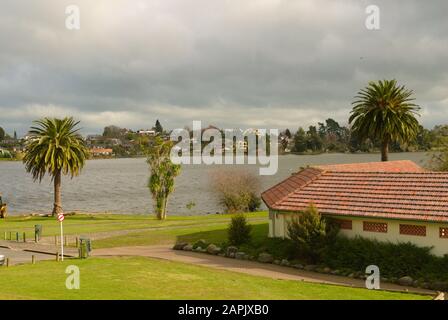 Lake Rotoroa, Hamilton, Waikato, North Island, New Zealand - aerial ...