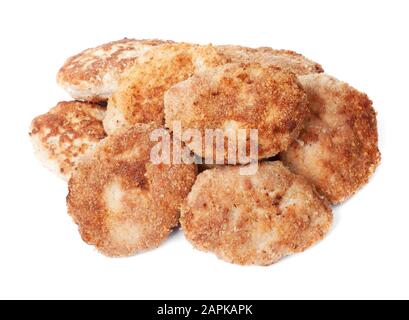 Pile of small hand made cutlets isolated over white background Stock ...
