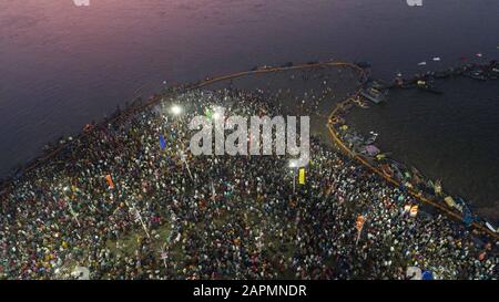 Allahabad, India. January 24, 2020: Allahabad: An aerial view of Sangam ...