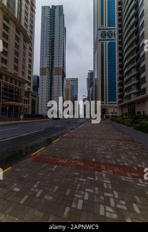 Doha, Qatar - july 10, 2020 : Street view of modern skyscrapers at ...