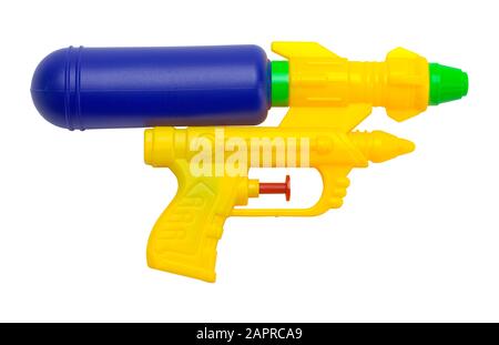 Plastic yellow toy gun. Isolated Stock Photo - Alamy