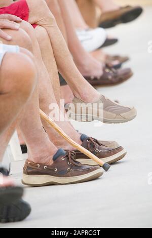 A close-up view of an aging foot, showing the skin's texture and ...