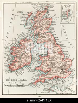 Old map of England from original geography textbook, 1884 Stock Photo ...