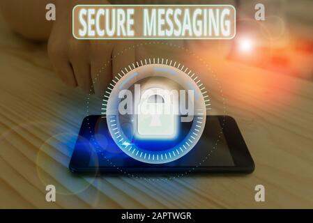 Text sign showing Secure Messaging. Business photo showcasing protect critical data when sent ...