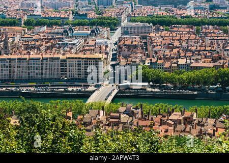 Beautiful cityscape of Lyon with Pont Marechal Juin, double box girder ...