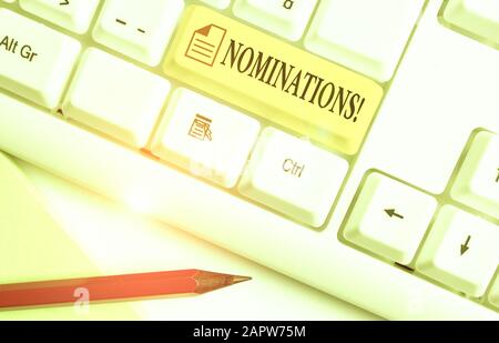 Conceptual hand writing showing Nominations. Concept meaning action of ...