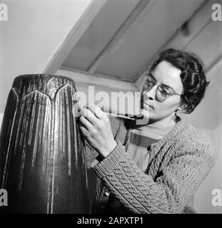 Pottery Saxbo Presumably Eva Staer-Nielsen at a stand with ceramic ...