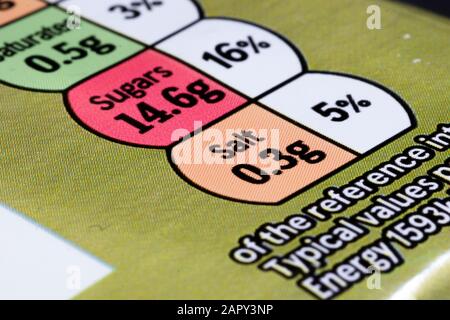 Sugar content information displayed on food packaging label with ...