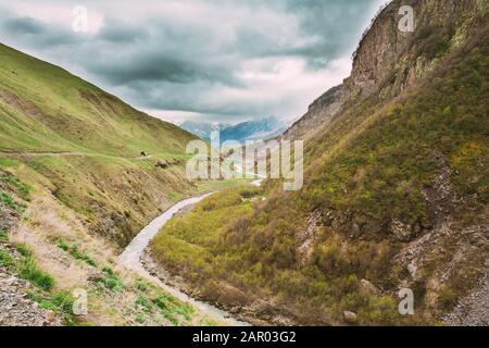 Ketrisi village and Terek river, Kazbegi National Park, Truso Valley ...