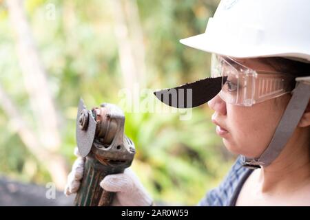 Wear safety glasses saved this engineer woman is eye while working ...