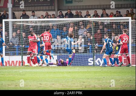 Jordan Roberts of Gillingham FC heads the ball and scores a goal during ...