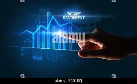 Hand touching INCOME STATEMENT button, business concept Stock Photo - Alamy