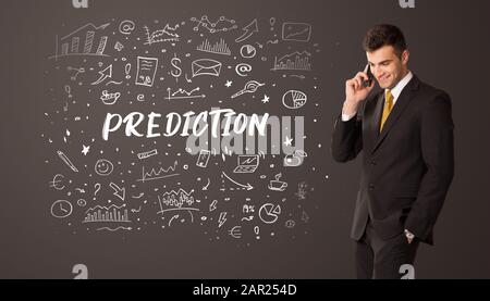 Businessman thinking with PREDICTION inscription, business education ...
