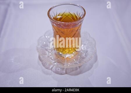 Black turkish tea in pear shape glass, traditional Azerbaijani aromatic ...