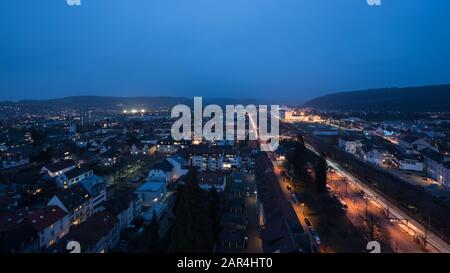 cityscape at night time from loerrach in southern germany Stock Photo ...