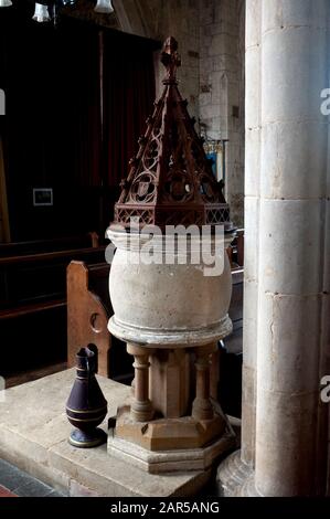 The font, St. Peter`s Church, Walgrave, Northamptonshire, England, UK ...