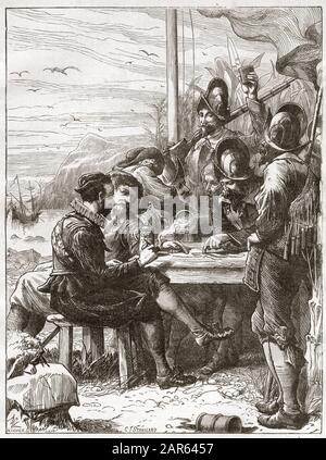 Sir Walter Raleigh and his expedition at Trinidad off South America ...