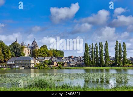 Europe France Castle Combourg and tranquil lake in Brittany Stock Photo ...