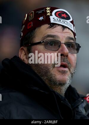 A Saracens' fan during the Gallagher Premiership play-off semi-final ...