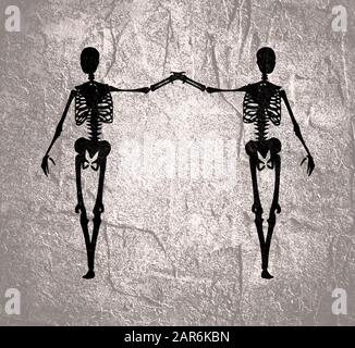 Human skeleton standing and hugging. Halloween party design template ...