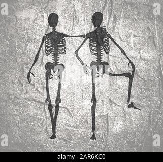 Human skeleton standing and hugging. Halloween party design template ...