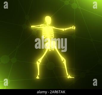 Human skeleton in fighting pose. Halloween party design template. 3D ...