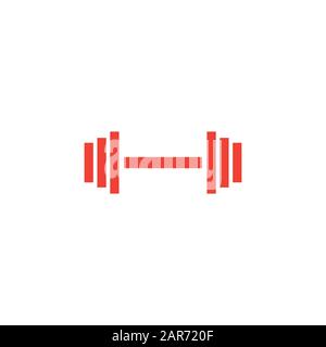 Barbell Line Red Icon On White Background. Red Flat Style Vector ...