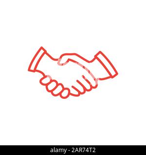 Handshake Red Icon On White Background. Red Flat Style Vector ...