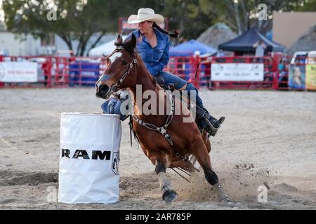 January 25, 2020: Jodi Mathews competes in the Barrel Racing event ...