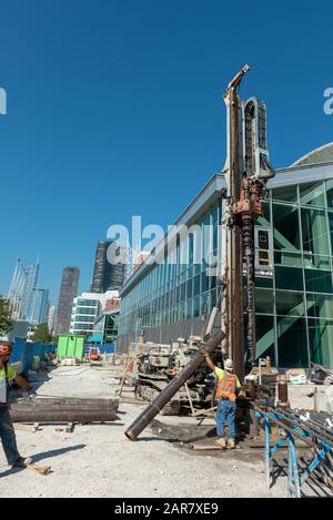 Drilling micropiles on Navy Pier in Chicago Stock Photo - Alamy