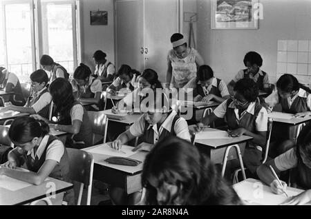 Suriname, education; girls students in uniform in a class Date: April 1 ...