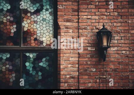 Road lamp and wall window patterns in Xiahao Old street in Chongqing ...