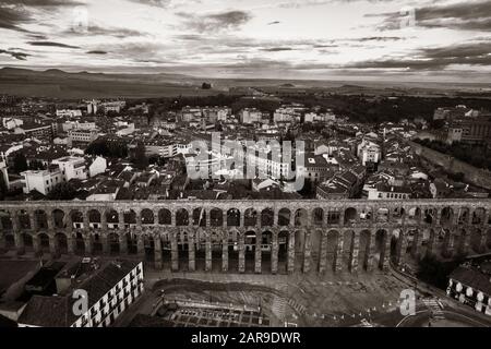 Aerial view of the medieval Roman aqueduct in Tarragona, Catalonia ...