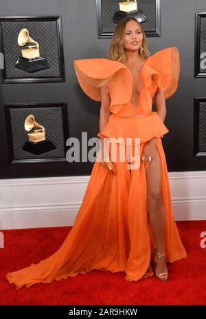 Chrissy Teigen arrives at the 62nd annual Grammy Awards at the Staples ...