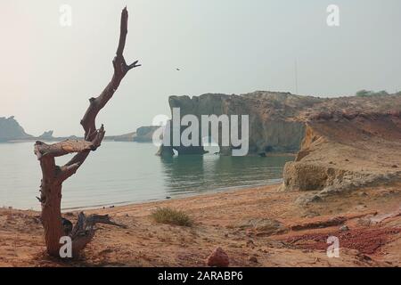 Red beach on the Iranian island of Hormuz, Hormozgan Province, Southern ...